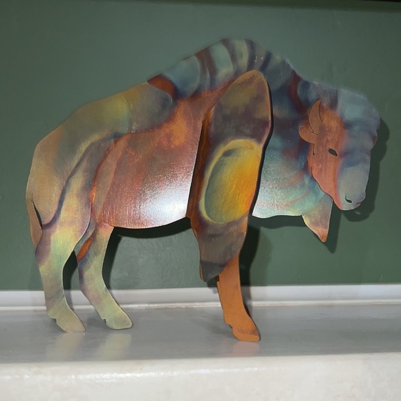 Artisan | Art | Buffalo Statue Rustic Western Colorful Metal Artisan ...